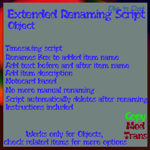 Second Life Marketplace - Extended Box Renaming Script Object